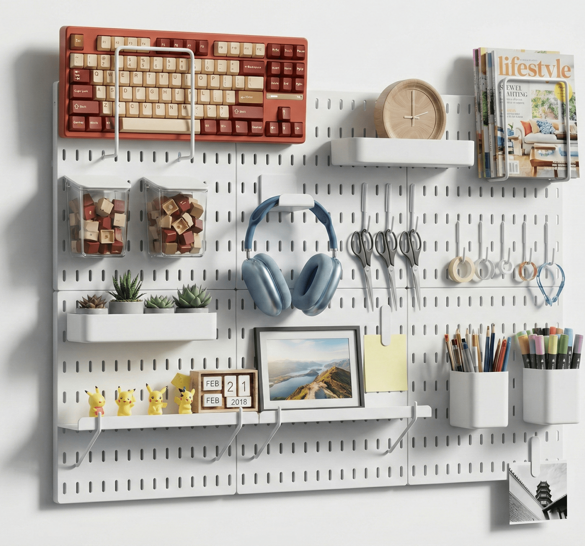 Keepo White Wall Organizer Set - 6Pcs Peg Boards